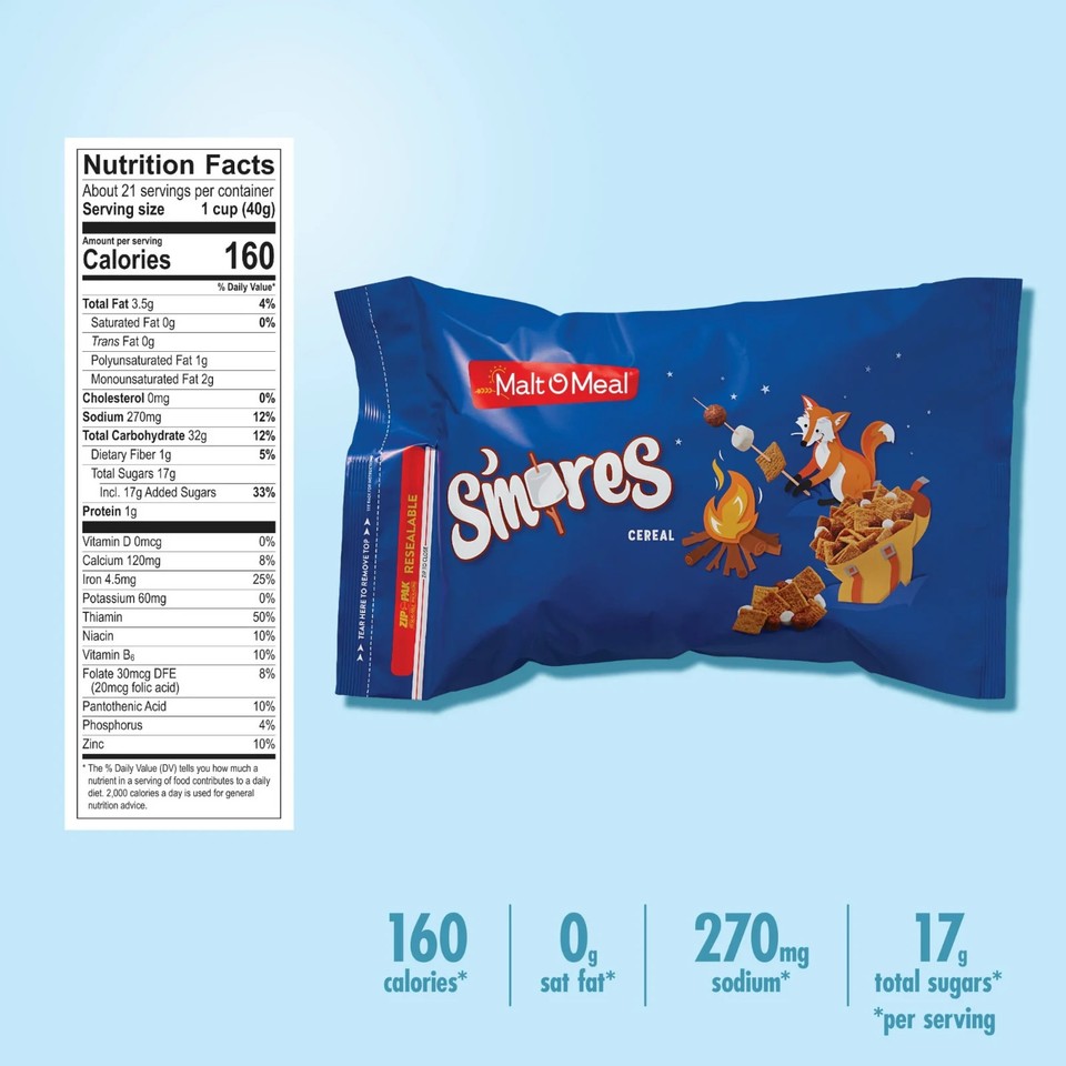 Malt-O-Meal S'mores breakfast Cereal crunchy Smores Cereal 30oz ...