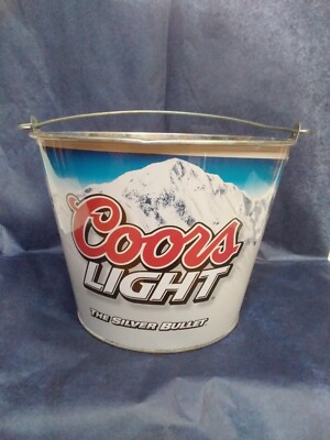 Vtg Metal Steel Coors Light Beer Bucket Ice Pail The Silver Bullet ...