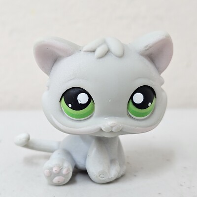 Littlest Pet Shop Authentic LPS Kitten #88 Grey Cat, Green Eyes, Red ...