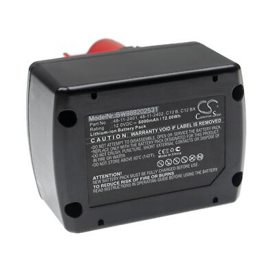 Batterie pour Milwaukee M12 BDC8-0 M12 BDC6-202C M12 BDC8 6000mAh 12V ...
