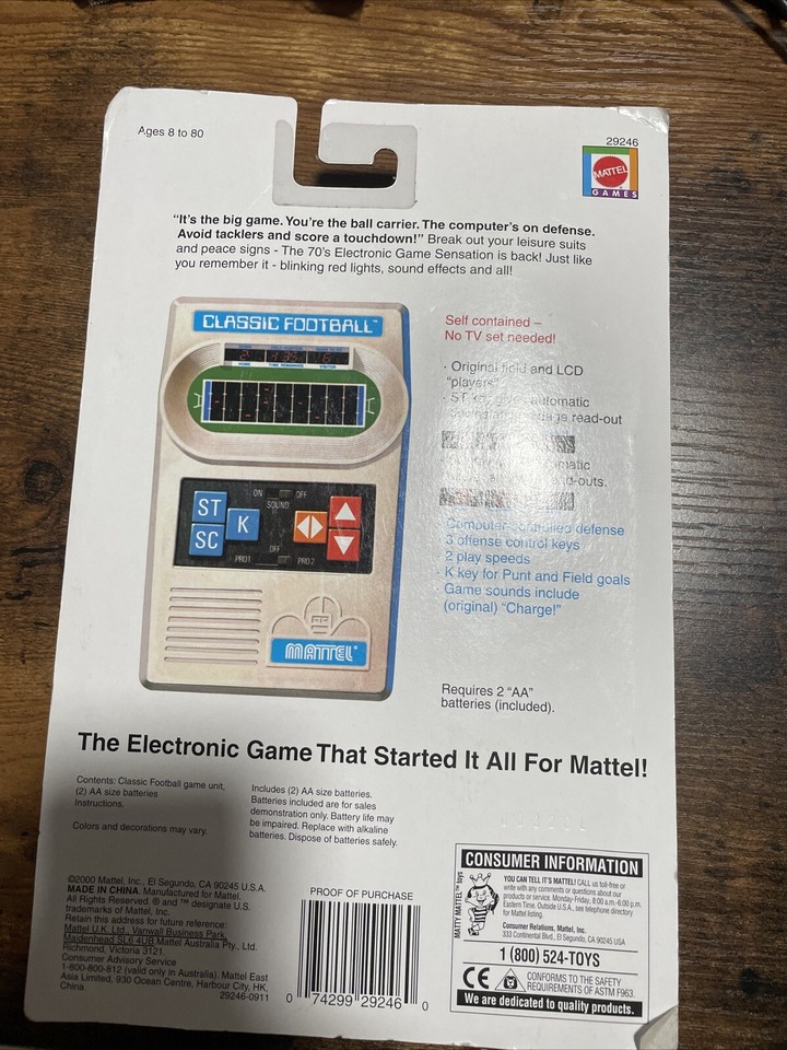 Vintage 2000 Matel Classic Football Handheld Game New In Original ...