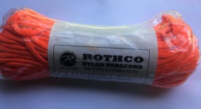 Rothco Nylon ORANGE PARACORD 550LB 7 Strand Type III Rope 100 Feet Long ...