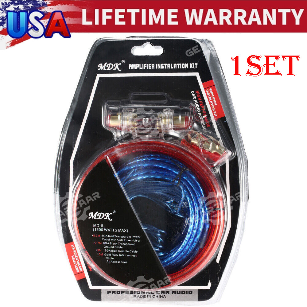 8GAUGE 1500W AMP CAR AUDIO CABLE SET AMPLIFIER INSTALL RCA SUBWOOFER ...
