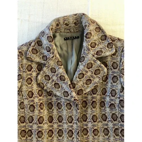 Sisley multicolored women's coat, grey/brown/beige bohemian motif, sz ...