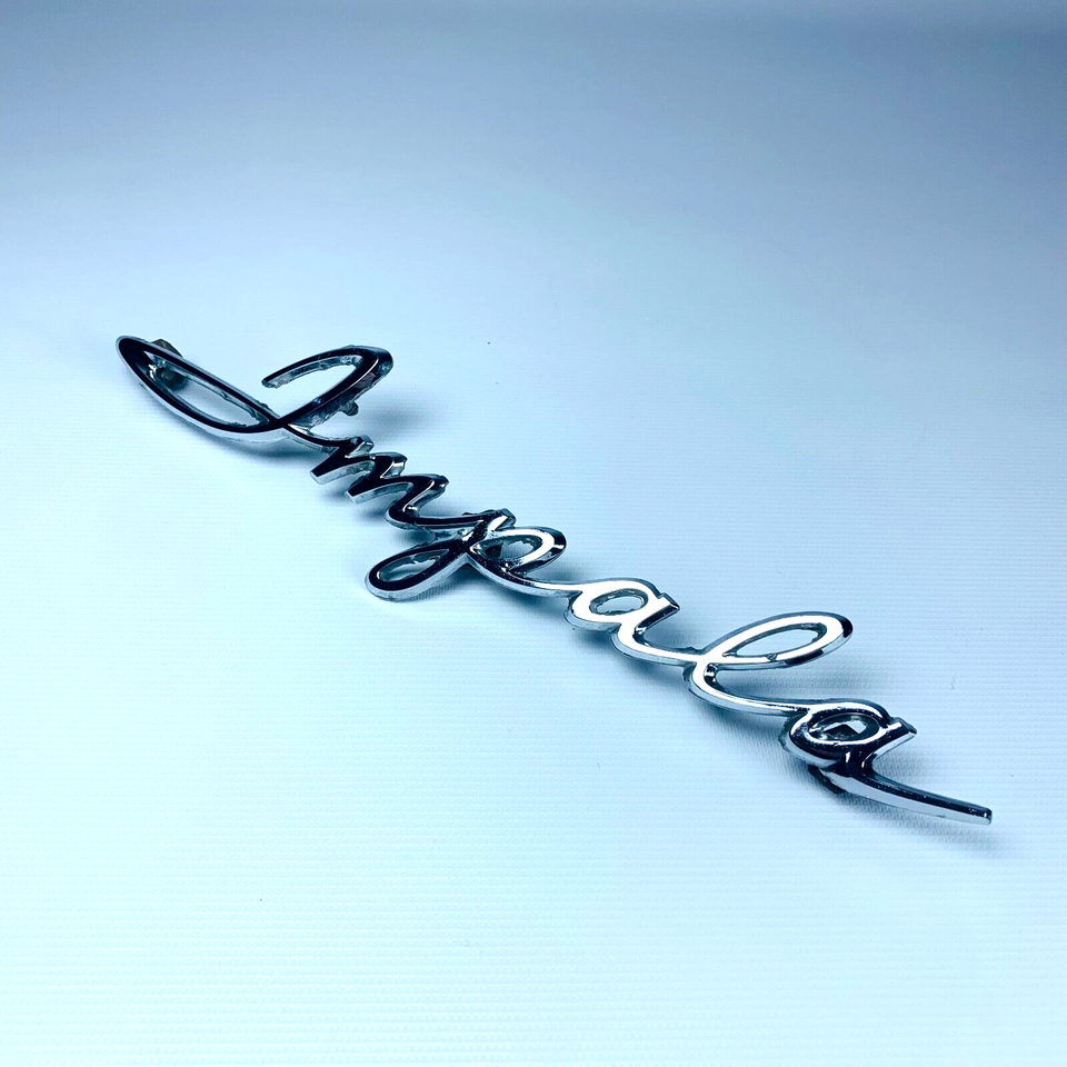 Vintage Chevrolet Impala Script Automobile Badge Car Silver Emblem ...