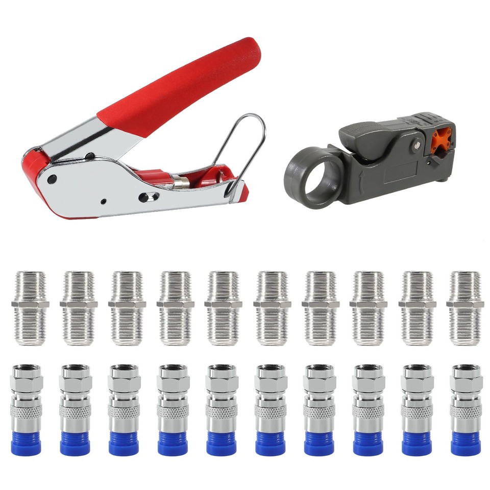 Coaxial Compression Tool Kit Crimper Wire Stripper TV Coax Cable CCTV ...