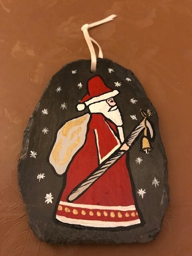 Christmas Ornament Slate Hand Made Painted Santa Ornament | eBay