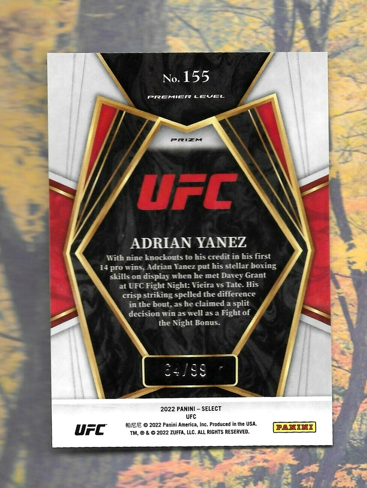 ADRIAN YANEZ 2022 PANINI SELECT RED DISCO SP ROOKIE RC UFC STAR CARD ...