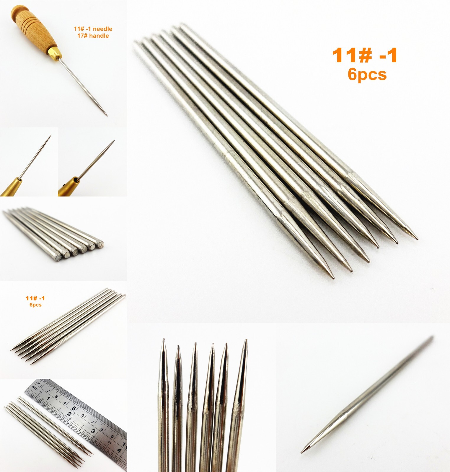 6pc 11#-1 Leather Craft Shoemaker Cobbler Sewing Stitching Round Awl ...