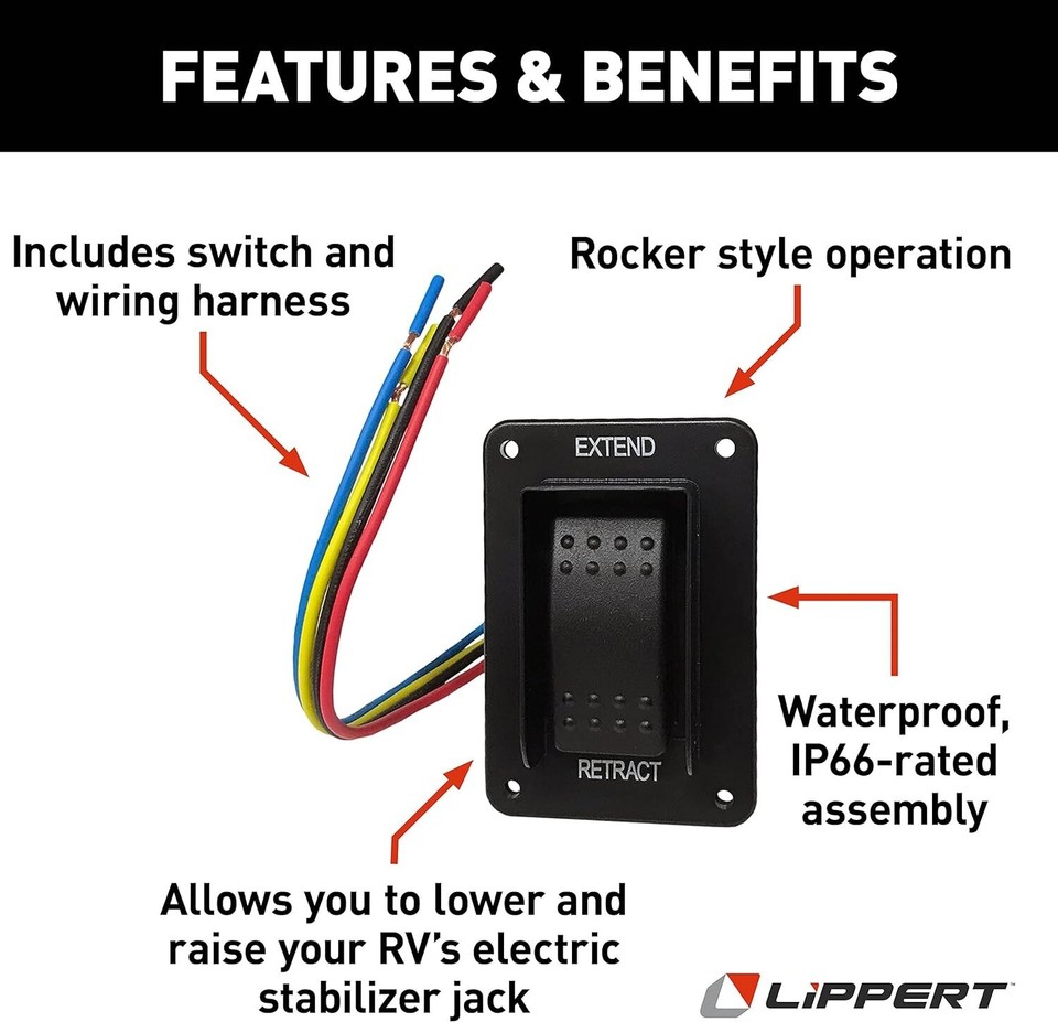 LIPPERT AT141-121 387874 POWER STABILIZER SYSTEM EXTEND/RETRACT SWITCH ...
