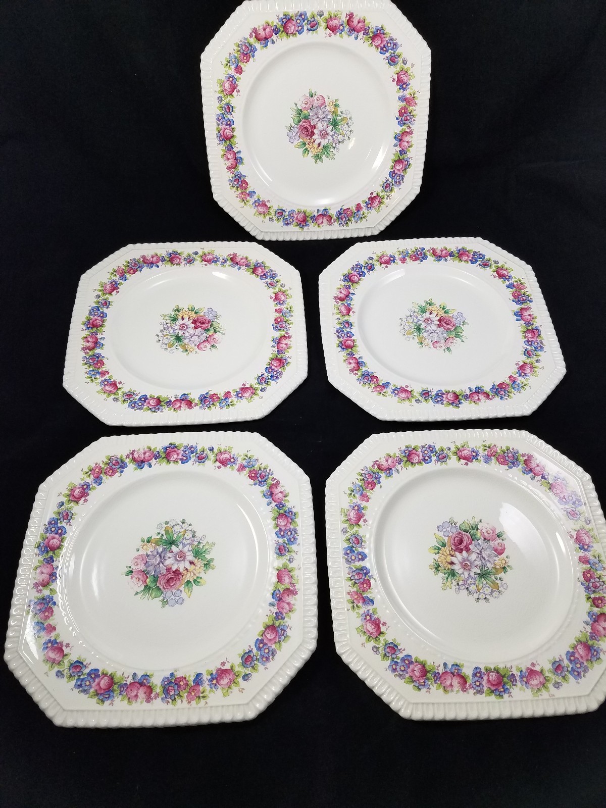 SET OF 5 GEORGE JONES & SONS CRESCENT IVORY 8 1/2" SQUARE PLATES ...