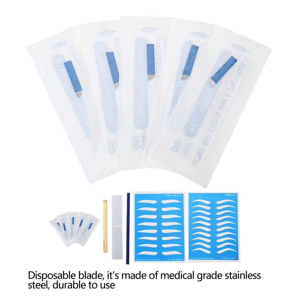 Microblading Eyebrow Tattoo Kit Practice Skin Needle Pigment Ring Cup ...