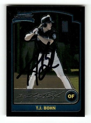 2003 Bowman Chrome 180 T.J. Bohn signed auto autograph crisp black sig ...