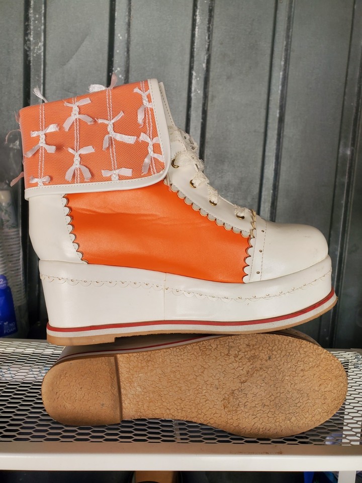 Platform Wedge Booties Lace Up Orange Cosplay size 7-1/2 US Excellent ...