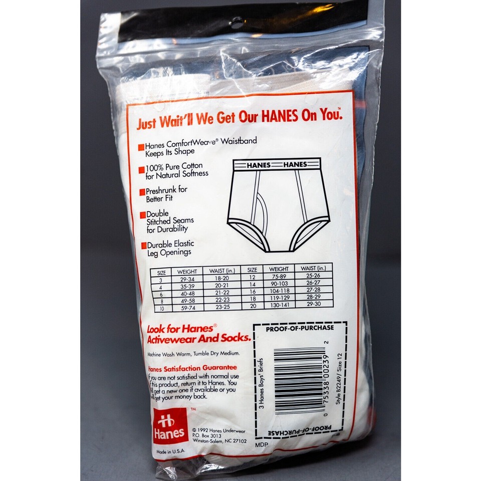 VTG Hanes Tighty-Whities 3-Pack Boys Briefs Underwear Size 12 Deadstock ...