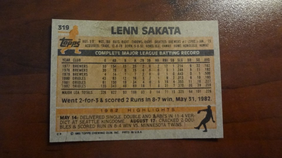 1983 TOPPS # 319 LENN SAKATA BASEBALL CARD | eBay