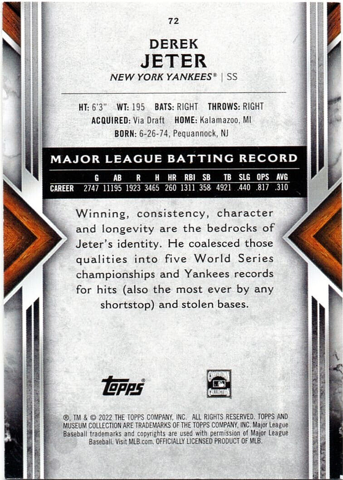 2022 Topps Museum Collection Copper - DEREK JETER - New York Yankees ...