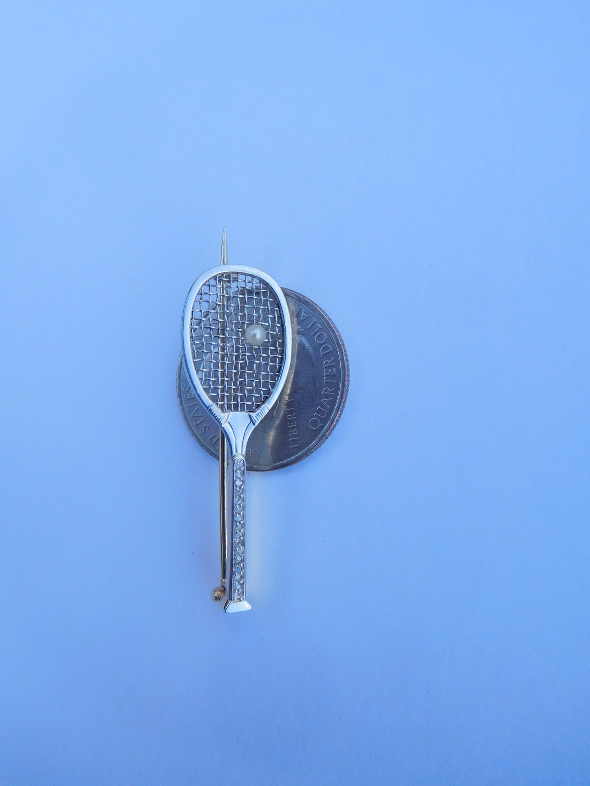 Important Edwardian 1910 14K Platinum Diamonds Pearl Tennis Racket ...