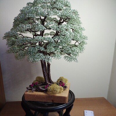 handmade wire bonsai tree, brown/green aluminium wire, wood, quality ...