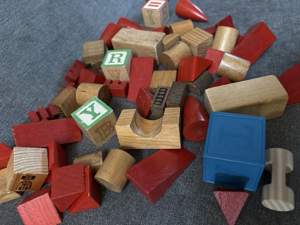 Vintage Wooden Building Blocks - mixed colors and shapes - children’s ...