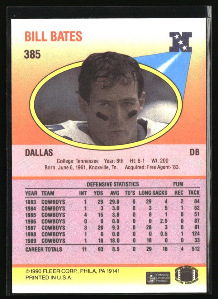 1990 Fleer #385 Bill Bates | eBay