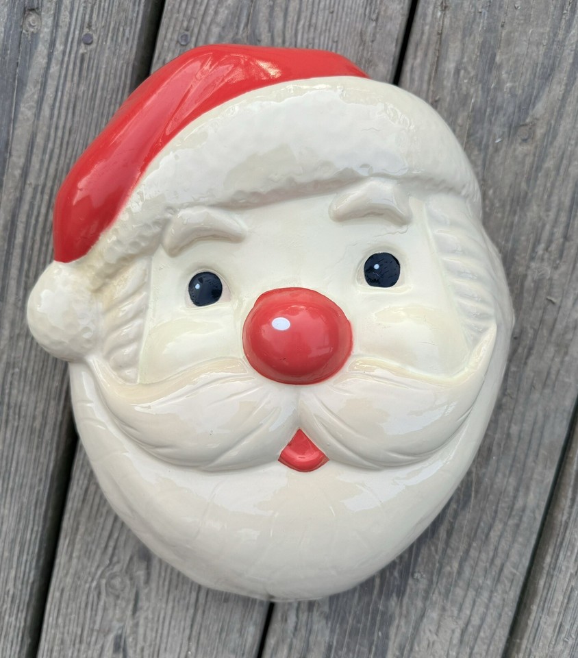 Mcm Christmas Santa Claus Head Face Wall Decor Porch Light Lamp Post ...