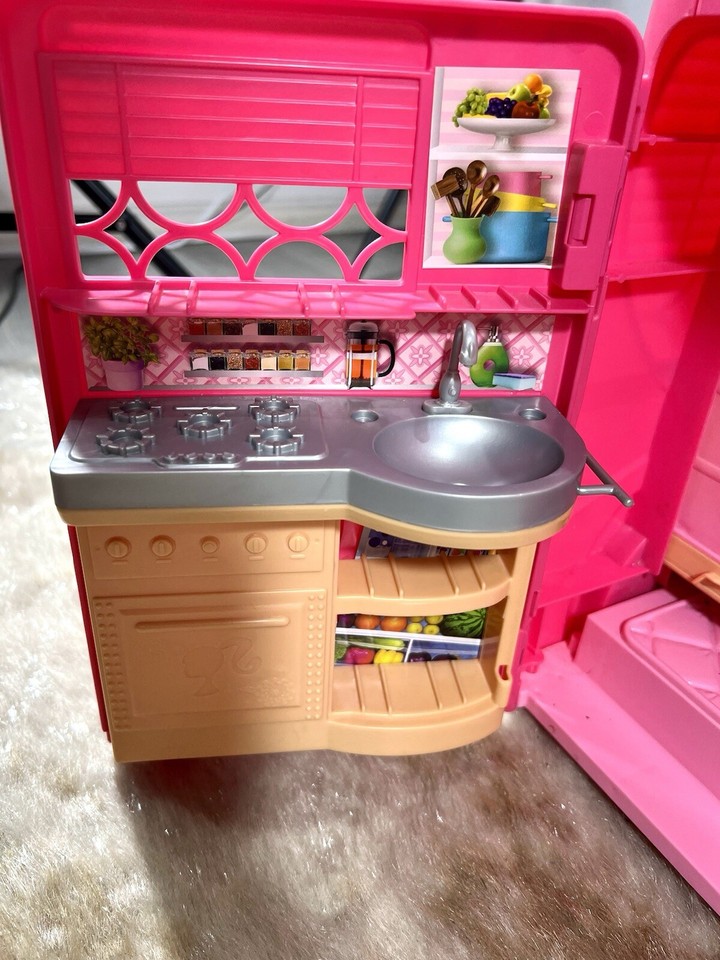 Barbie Pop Up Motor Home Pink RV Dream Camper Van Playset with Pool ...