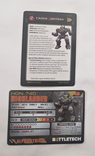 Battletech Highlander with Jump Jets Mech Alpha Cards Northwind Command ...