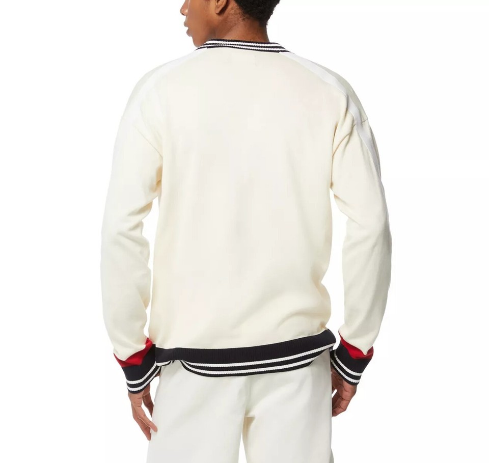 Perry Ellis America Men's Eagle Patch Cardigan Sweater Antique White S ...