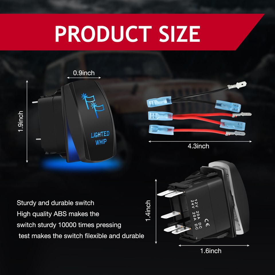 For Polaris RZR XP 4 1000 Turbo RZR 900 5 Pin Laser Lighted Whip Rocker ...