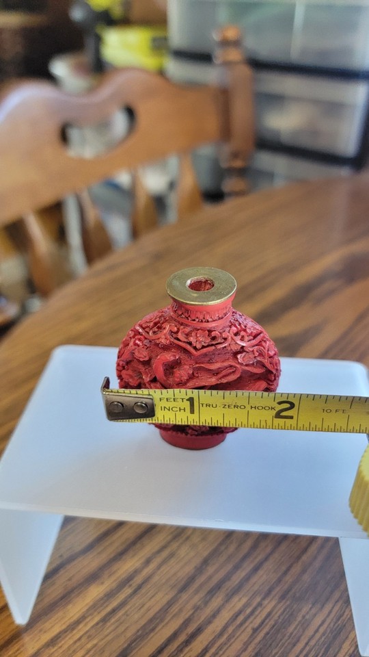 Chinese Cinnabar Style Carved Snuff Bottle Phoenix Floral Motif 3" Red ...