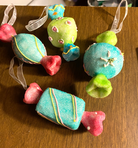 4 Styrofoam Sugared Candy Christmas Ornaments 3.5" Refurbish Up Cycle ...