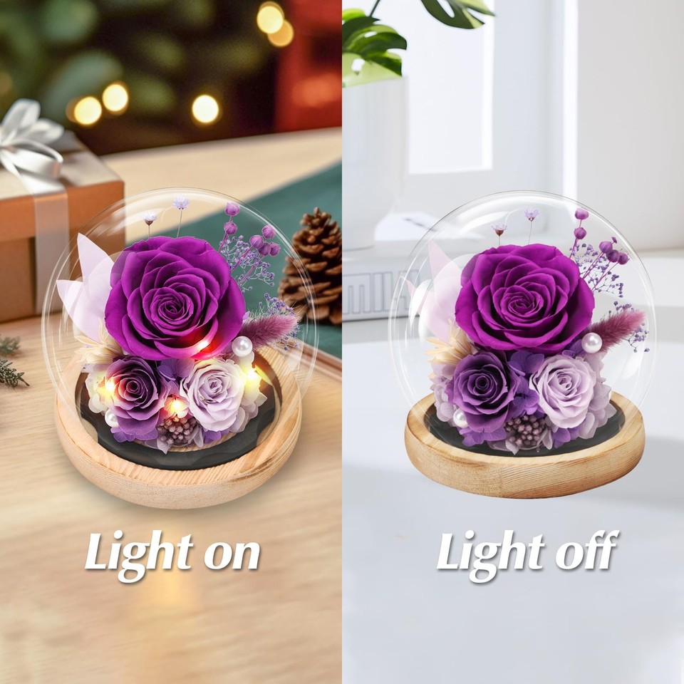 Preserved Roses Flowers for Delivery, Purple Forever Flores in Glass ...