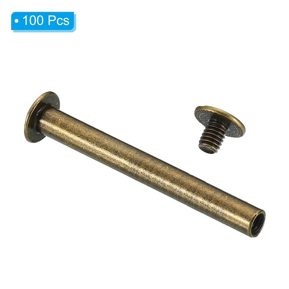 100 Sets Chicago Screws, M5x50mm Brass Plated Chicago Screw Phillips ...