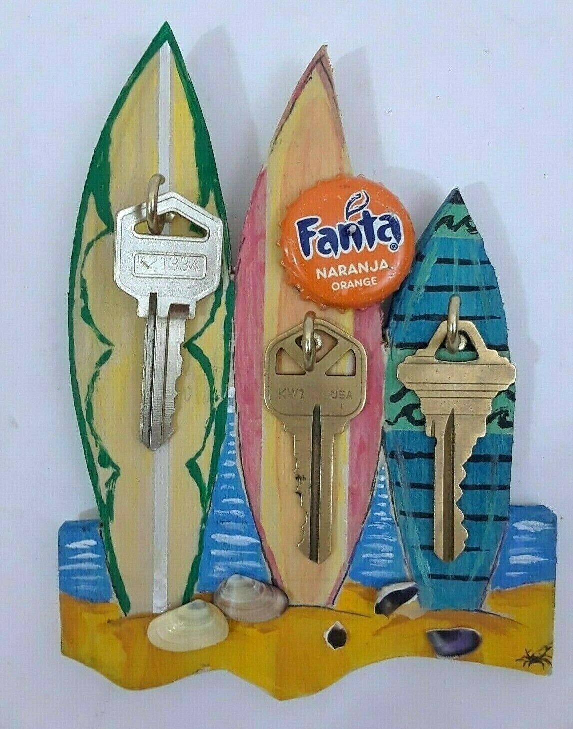 Handmade 3 Hook Beach Coastal Surfboards Wall Mount Key Rack Holder ...