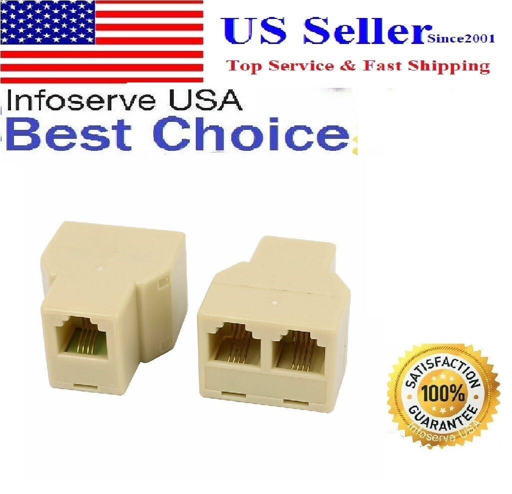 2X RJ11 4Pins Female 1 to 2 Telephone Splitter Connector RJ11 Splitter ...