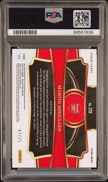 2023-24 Select FIFA #228 Martin Odegaard Zebra 07/25 PSA 10 Gem Mint ...