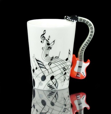 1PC 8OZ Porcelain Musical Instrument Cup Red Guita Note Style Coffee ...