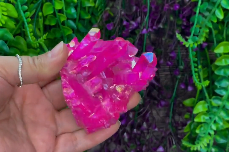 Pink Aura Angel Cluster Geode Vug Titanium Quartz Healing Crystal ...