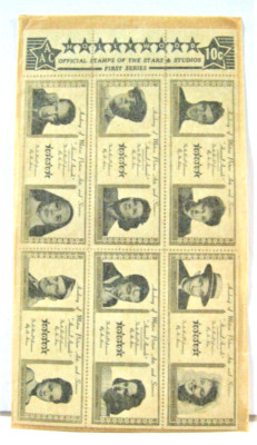 Vintage 1947 Hollywood Star Stamps Unopened 1st Series Complete Sheet # ...