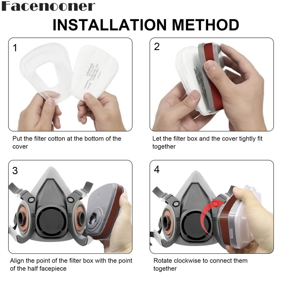 Reusable Construction Industrial Half Face Respirator Mask Filter ...