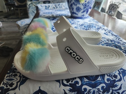 Rainbow Pom Pom Crocs women Size 9 New Without Tags | eBay