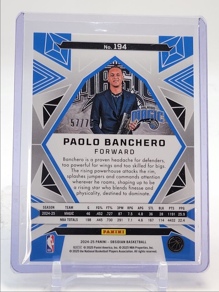 PAOLO BANCHERO 2024-25 OBSIDIAN BASKETBALL PURPLE FLOOD MAGIC /75 Q3185 ...