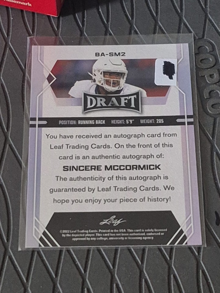 (AUTO) Sincere McCormick 2022 LEAF DRAFT Football Card | eBay