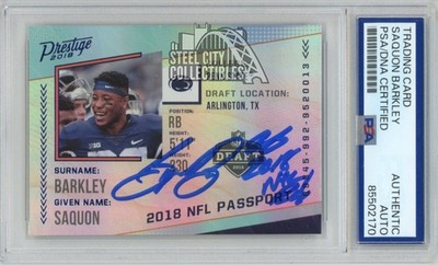 Saquon Barkley 2018 Prestige Passport 2018 NFL ROY Auto Rookie RC #PP ...