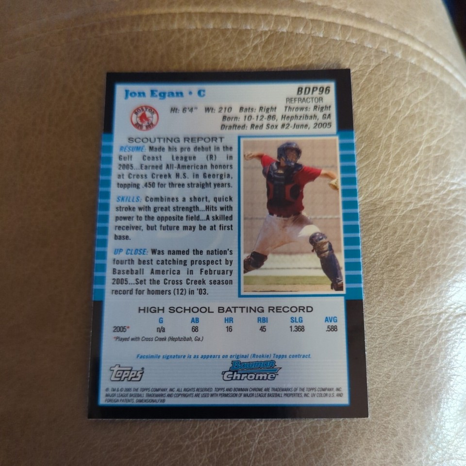 2005 Bowman Chrome Draft Baseball Refractor Card Jon Egan BDP96 | eBay