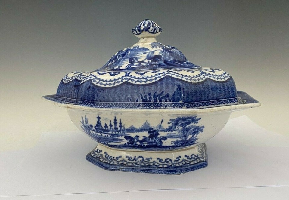 NICE! ANTIQUE ADAMS BLUE TRANSFER "DAMASCUS" COVERED VEGETABLE DISH | eBay