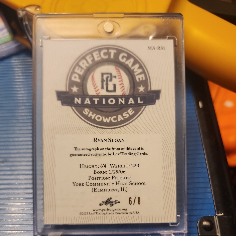 RYAN SLOAN 2023 Leaf Perfect Game Showcase PURPLE WAVE METAL AUTO #/8 ...