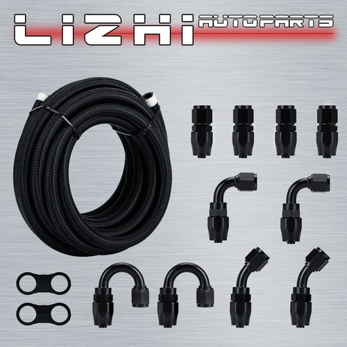 AN6 -6AN AN-6 Fitting Stainless Steel Nylon Braided Oil Fuel Hose Line ...