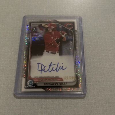 2024 Bowman Chrome Dominic Pitelli 1st Bowman Speckle Auto 127/299 Reds ...